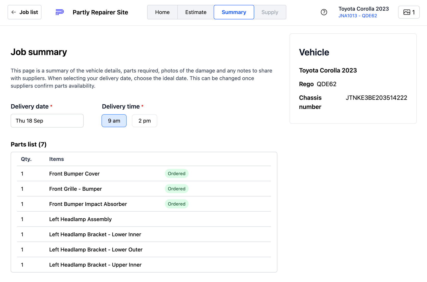 Adding Supplementary Parts to an Existing Order